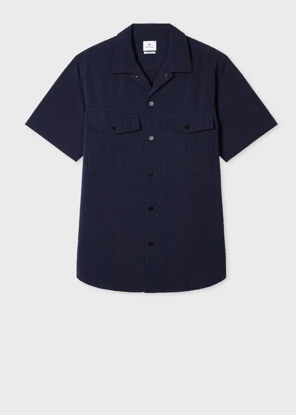 Paul Smith Navy Seersucker Short-sleeve Shirt - Blue