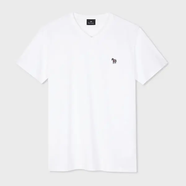 Paul Smith Organic Cotton V-neck Zebra Logo T-shirt - White