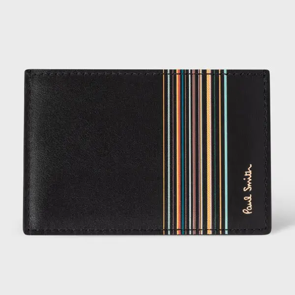 Paul Smith Leather 'signature Stripe Block' Credit Card Holder - Black