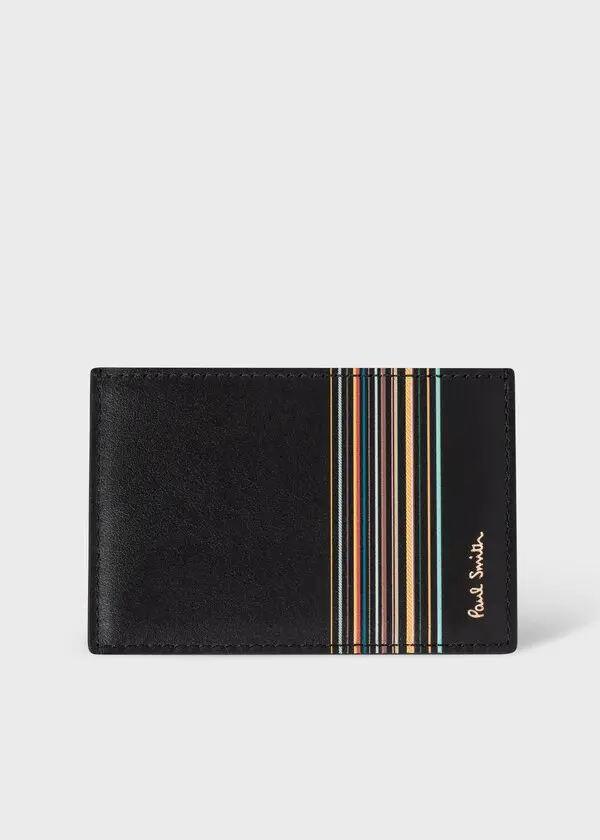 Paul Smith Leather 'signature Stripe Block' Credit Card Holder - Black