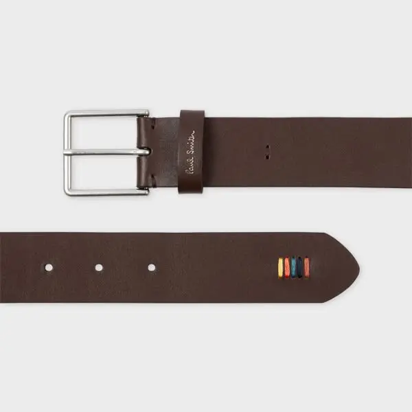 Paul Smith Leather Belt With 'artist Stripe' Stitch - Brown
