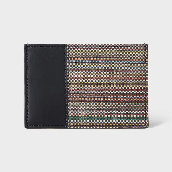 Paul Smith Leather 'signature Stripe' Coated Canvas Credit Card Holder - Black