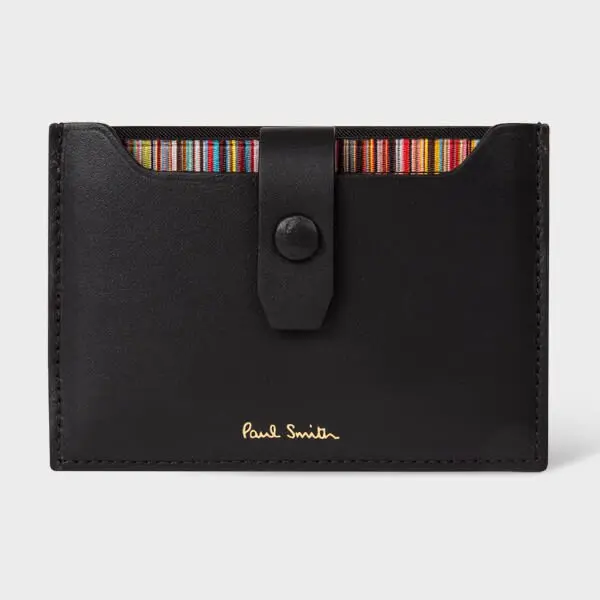 Paul Smith Leather Credit Card Holder With 'signature Stripe' Pull Out - Black