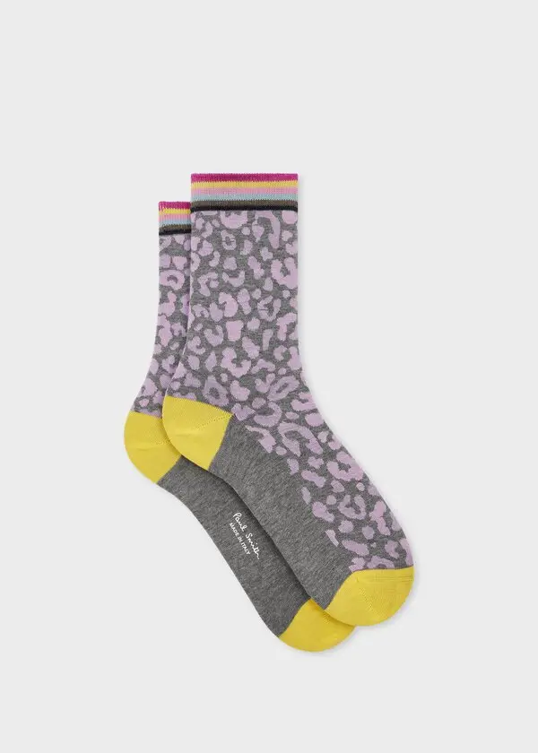 Paul Smith Leopard Print Crew Socks - Grey
