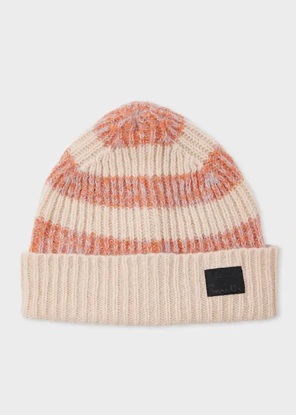 Paul Smith Lambswool-blend Block Stripe Beanie - White