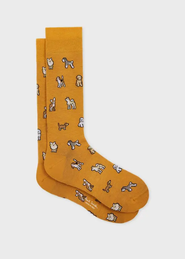 Paul Smith Cotton-blend 'dogs' Crew Socks - Yellow
