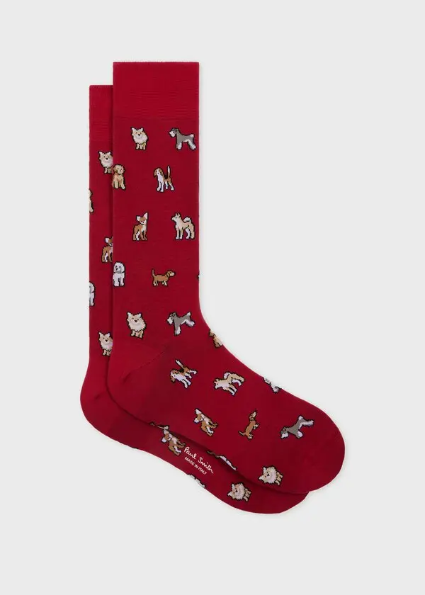 Paul Smith Dog Print Crew Socks - Red