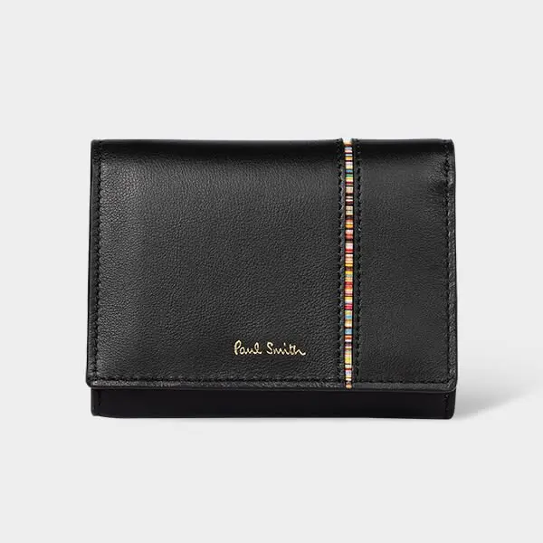Paul Smith Mini Leather Tri-fold Purse With 'signature Stripe' Trim - Black