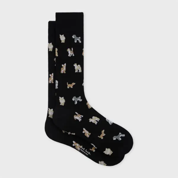 Paul Smith Cotton-blend 'dogs' Crew Socks - Black