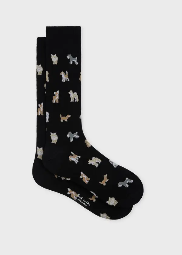 Paul Smith Cotton-blend 'dogs' Crew Socks - Black