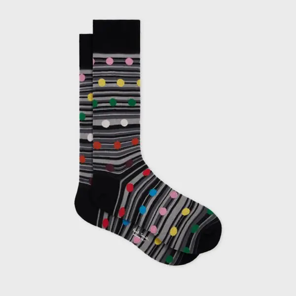 Paul Smith Tonal Stripe And Polka Dot Socks - Black