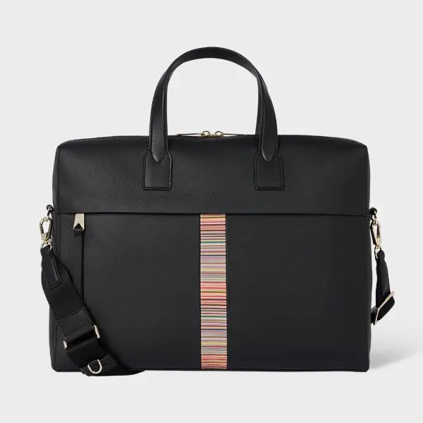 Paul Smith Leather Folio With 'signature Stripe' Trim - Black