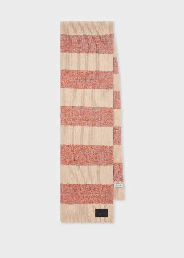 Paul Smith Pink And Beige Lambswool-blend Block Stripe Scarf - White
