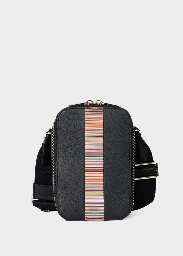 Paul Smith Leather Flight Bag With Signature Stripe Trim - Black