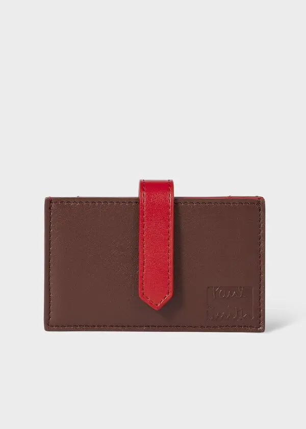 Paul Smith Red Colourblock Leather Card Holder - Brown
