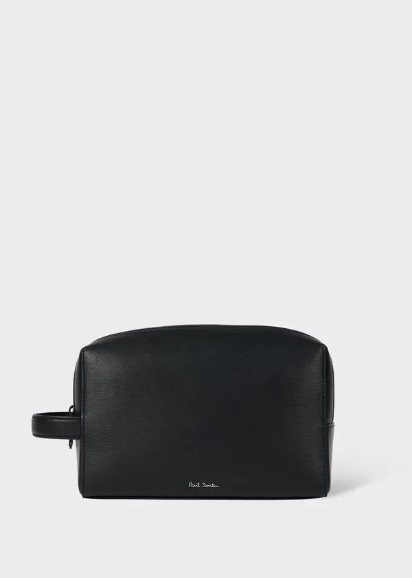Paul Smith Straw-grain Embossed Leather Wash Bag - Black