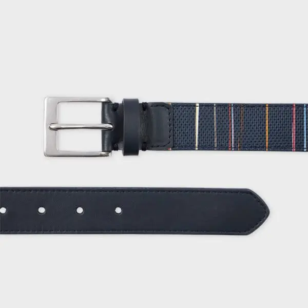 Paul Smith Leather 'signature Pinstripe' Belt - Multicolour