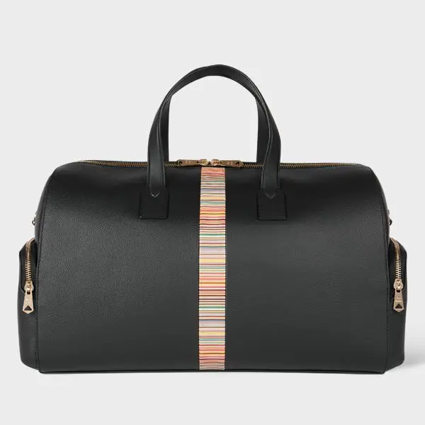 Paul Smith Leather Holdall With Signature Stripe Trim - Black