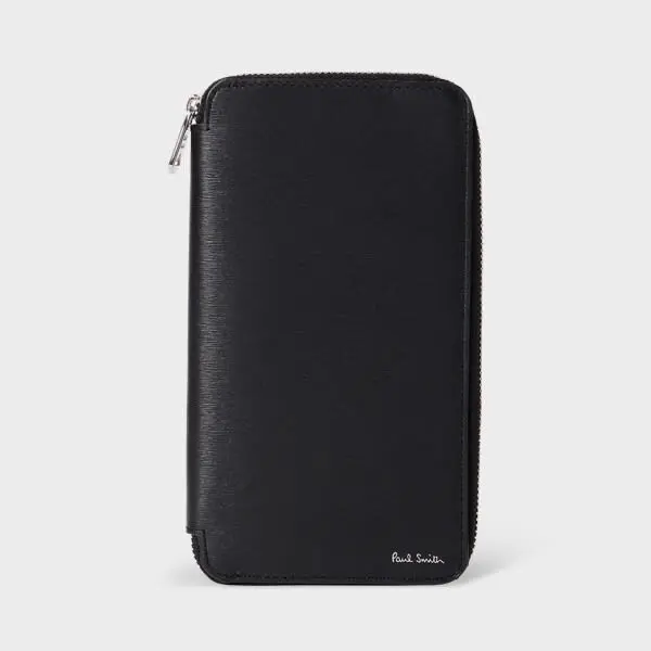 Paul Smith Straw-grain Embossed Leather Contrast Interior Zip Wallet - Black