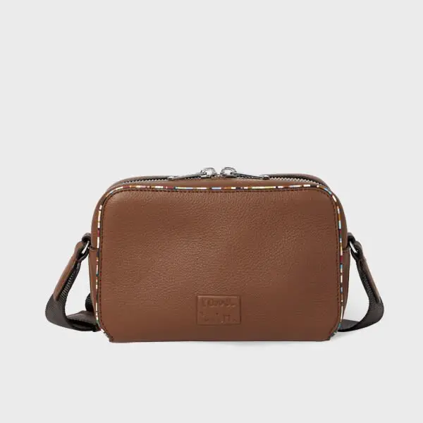 Paul Smith Leather Flight Bag With Signature Stripe Piping - Brown