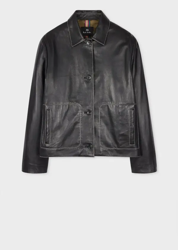 Paul Smith Leather Jacket With Contrast Stitch