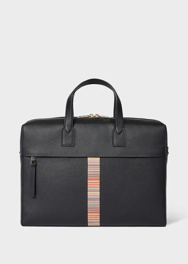 Paul Smith Leather Double-zip Folio With Signature Stripe - Black