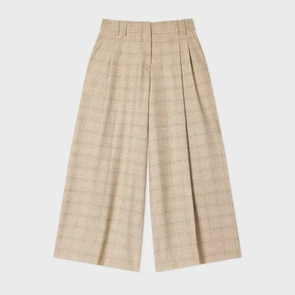 Paul Smith Wool-blend Check Wide-leg Trousers - Brown
