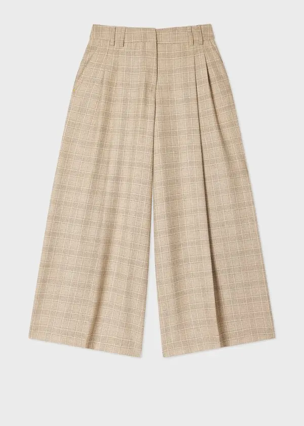 Paul Smith Wool-blend Check Wide-leg Trousers - Brown