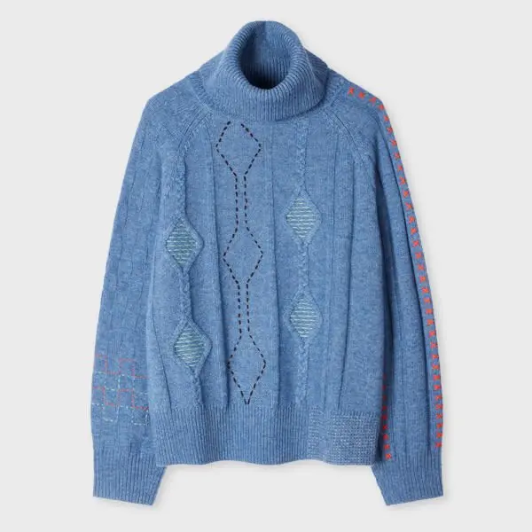 Paul Smith Cable Knit Patchwork Roll Neck Sweater