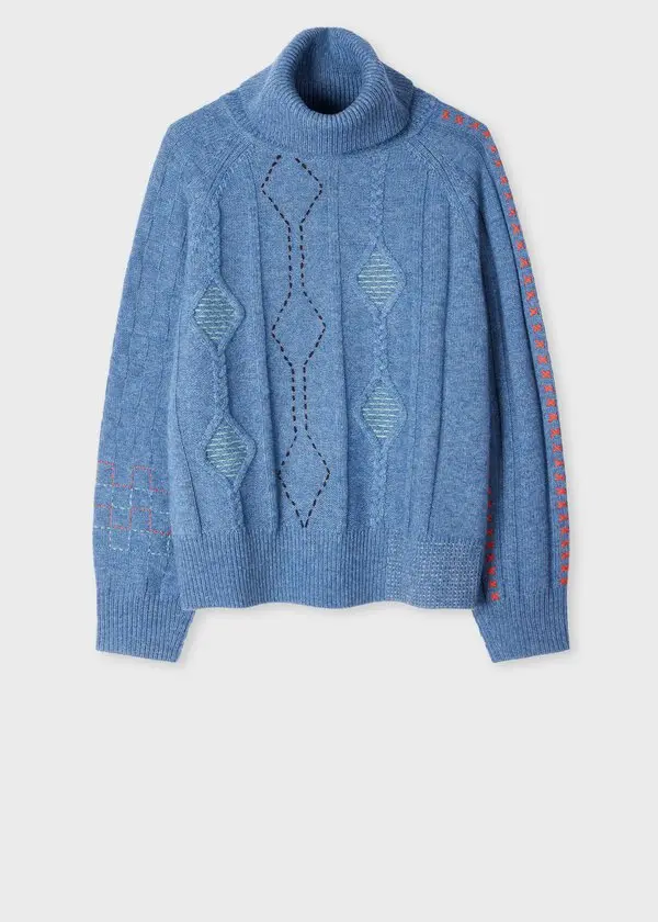 Paul Smith Cable Knit Patchwork Roll Neck Sweater