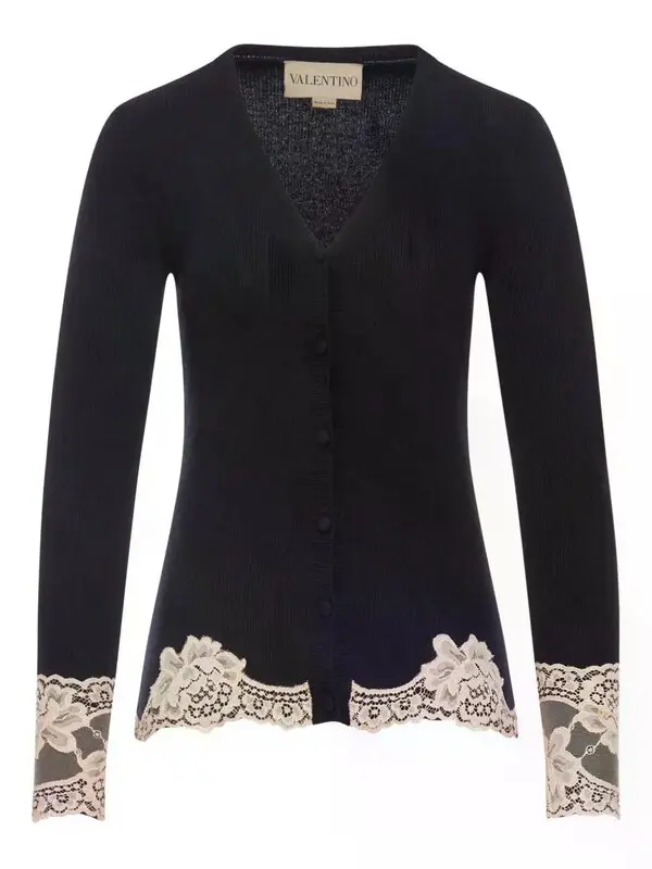 Valentino Garavani Lace Cashmere Cardigan - Black
