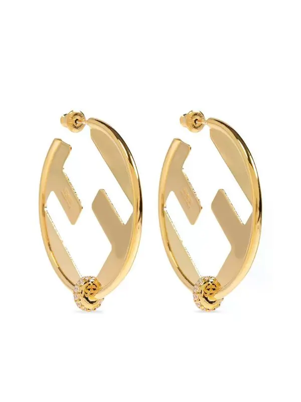 Fendi Ff-motif Embellished Hoop Earrings - Gold