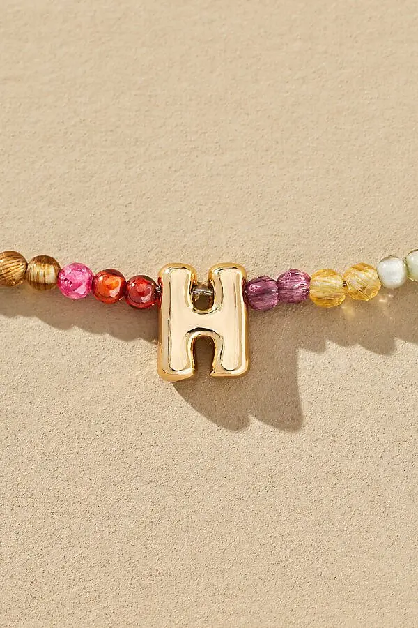 Anthropologie Delicate Beaded Monogram Necklace - H