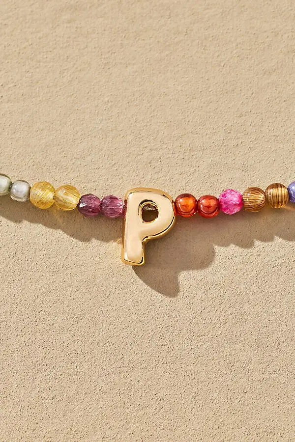 Anthropologie Delicate Beaded Monogram Necklace - P