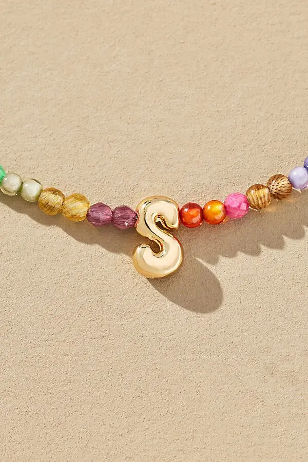 Anthropologie Delicate Beaded Monogram Necklace - S