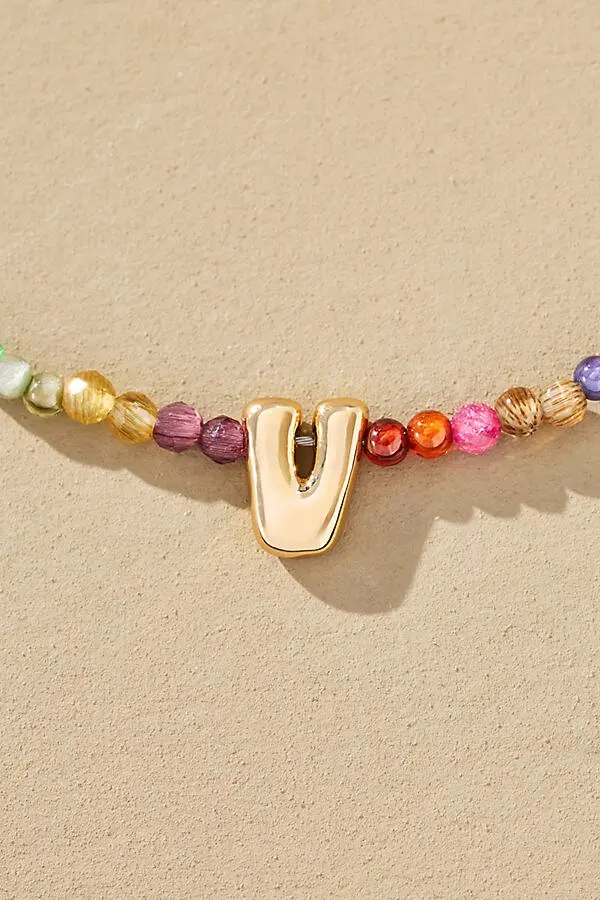 Anthropologie Delicate Beaded Monogram Necklace - V