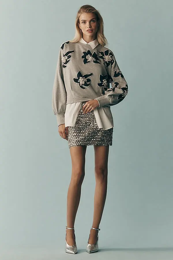 OLLARI Floral Embellished Pullover