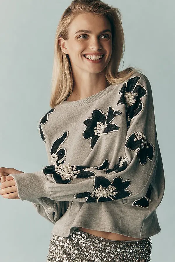 OLLARI Floral Embellished Pullover