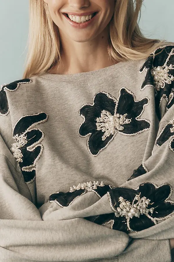 OLLARI Floral Embellished Pullover