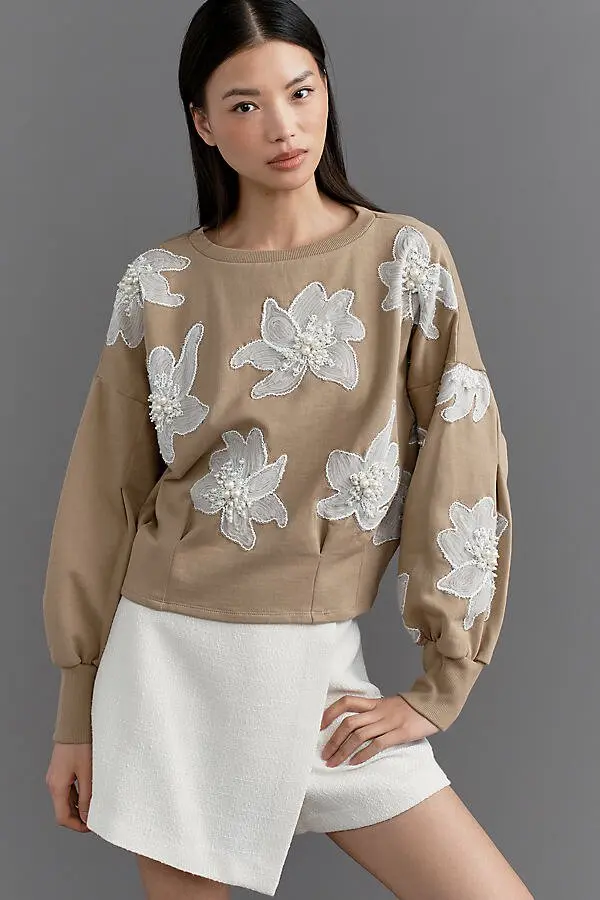 OLLARI Floral Embellished Pullover