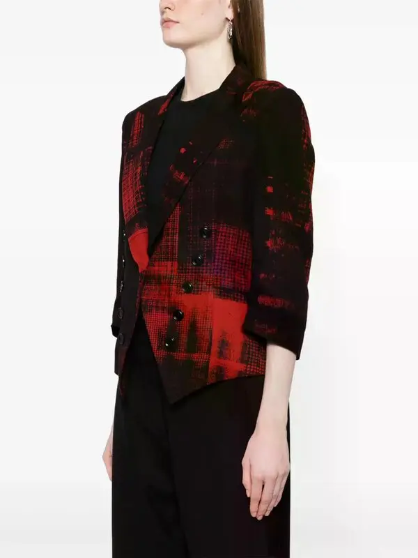 Y’s Check-print Double-breasted Blazer - Red