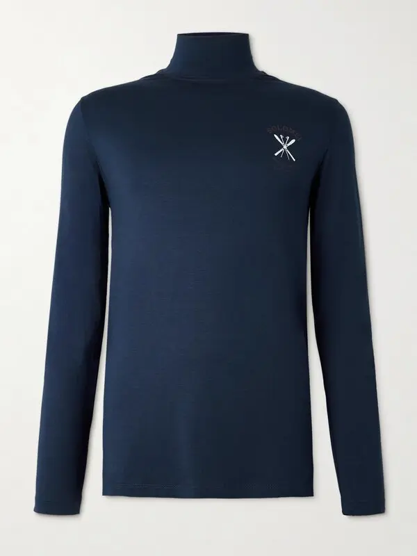 Brunello Cucinelli Slim-fit Logo-print Stretch-silk Jersey Base Layer - Blue