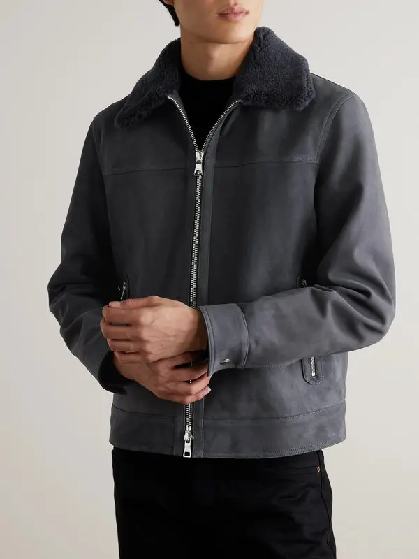 Mr P. Shearling-trimmed Suede Trucker Jacket - Blue
