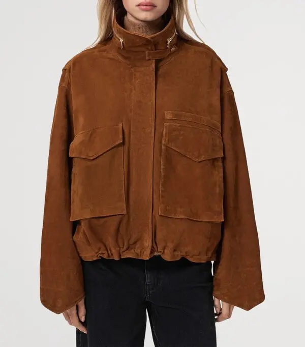 ALLSAINTS Suede Bomber Jacket - Brown