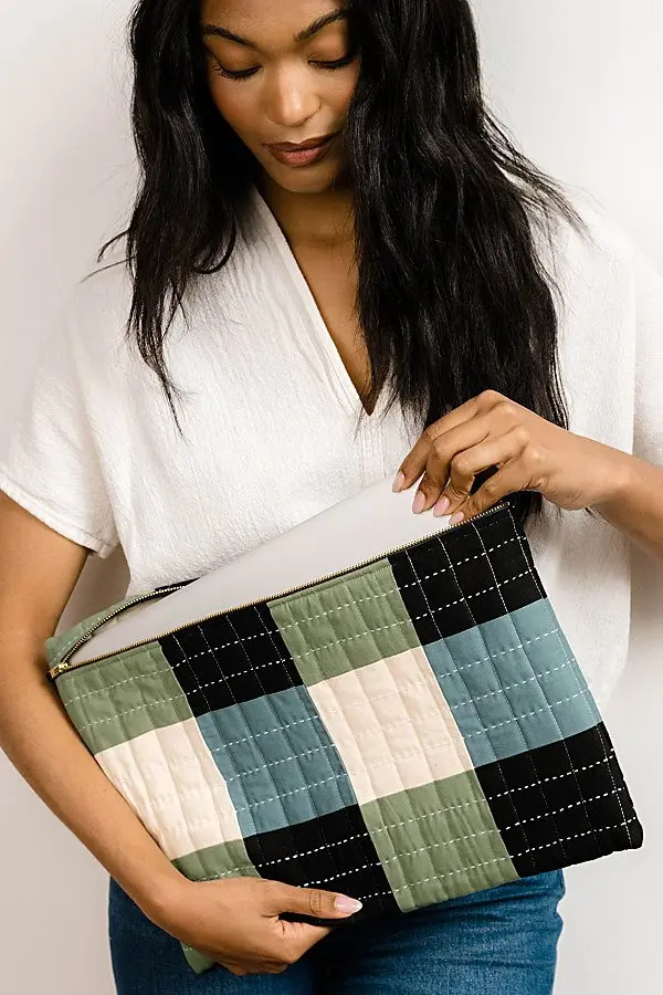 ANCHAL Checkered Laptop Sleeve - Sage