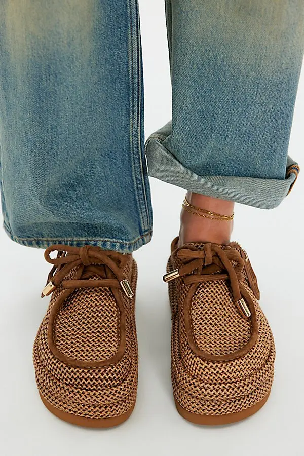 NAKED WOLFE Blizzard Platform Mules - Tan Raffia Weave