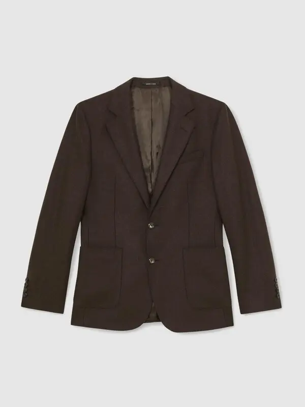 REISS Carson Flannel Slim-fit Blazer With Wool - Chocolate Brown