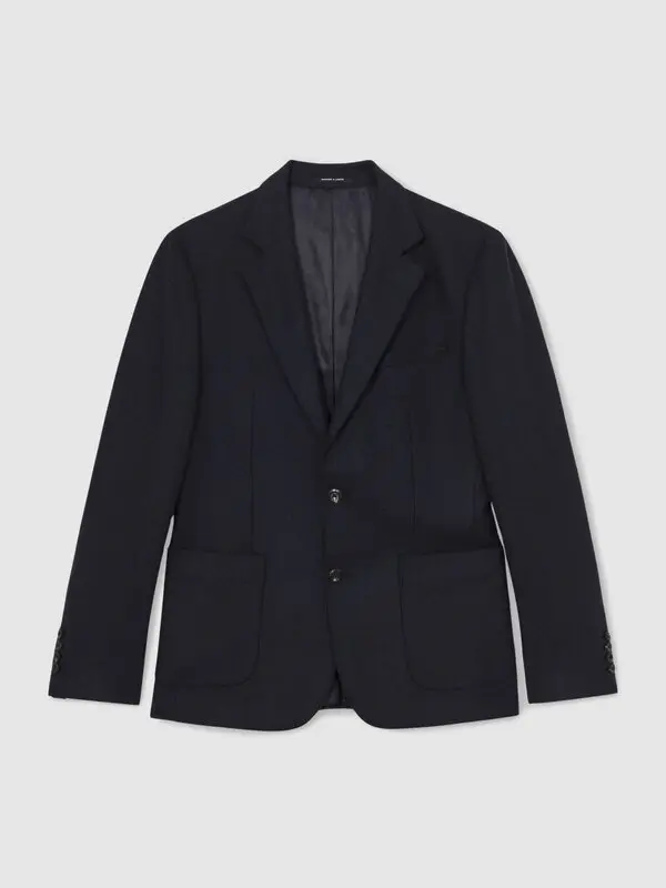 REISS Carson Flannel Slim-fit Blazer With Wool - Navy
