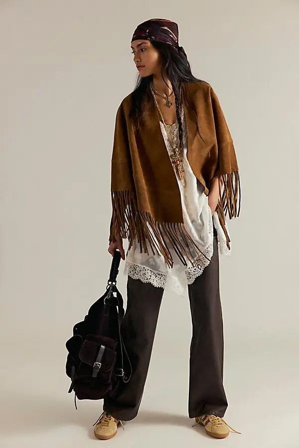 Free People Suede Shawl With Fringe Detailing