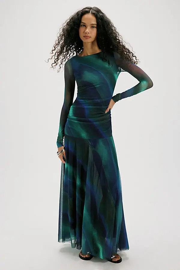 Free People Sunnei Mesh Maxi Dress - Deep Ocean Combo
